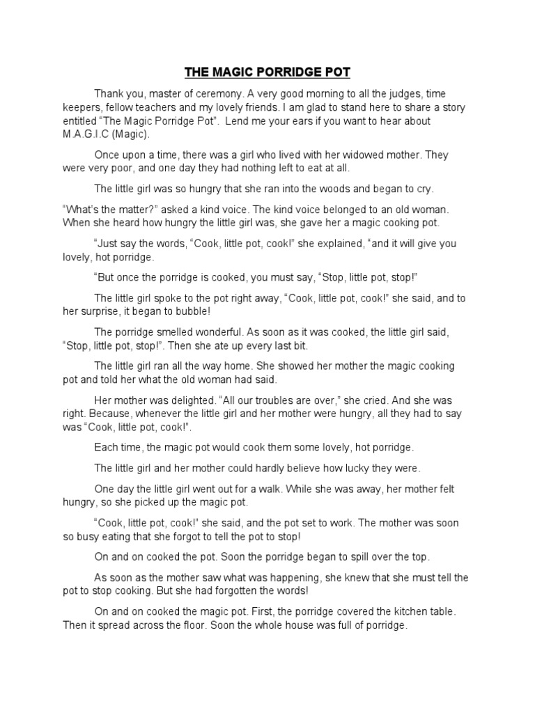 The Magic Porridge Pot Story | PDF