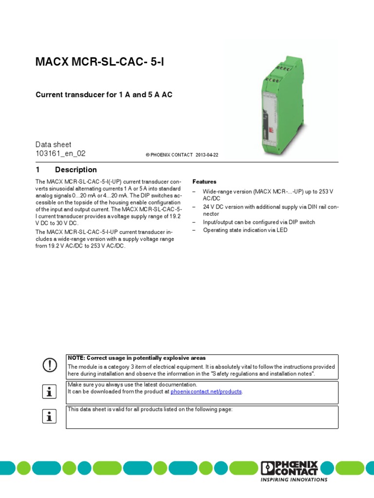 Current Transducer 5A - MACX-MCR-SL-CAC-5-I-EN-02 | PDF | Power Supply ...
