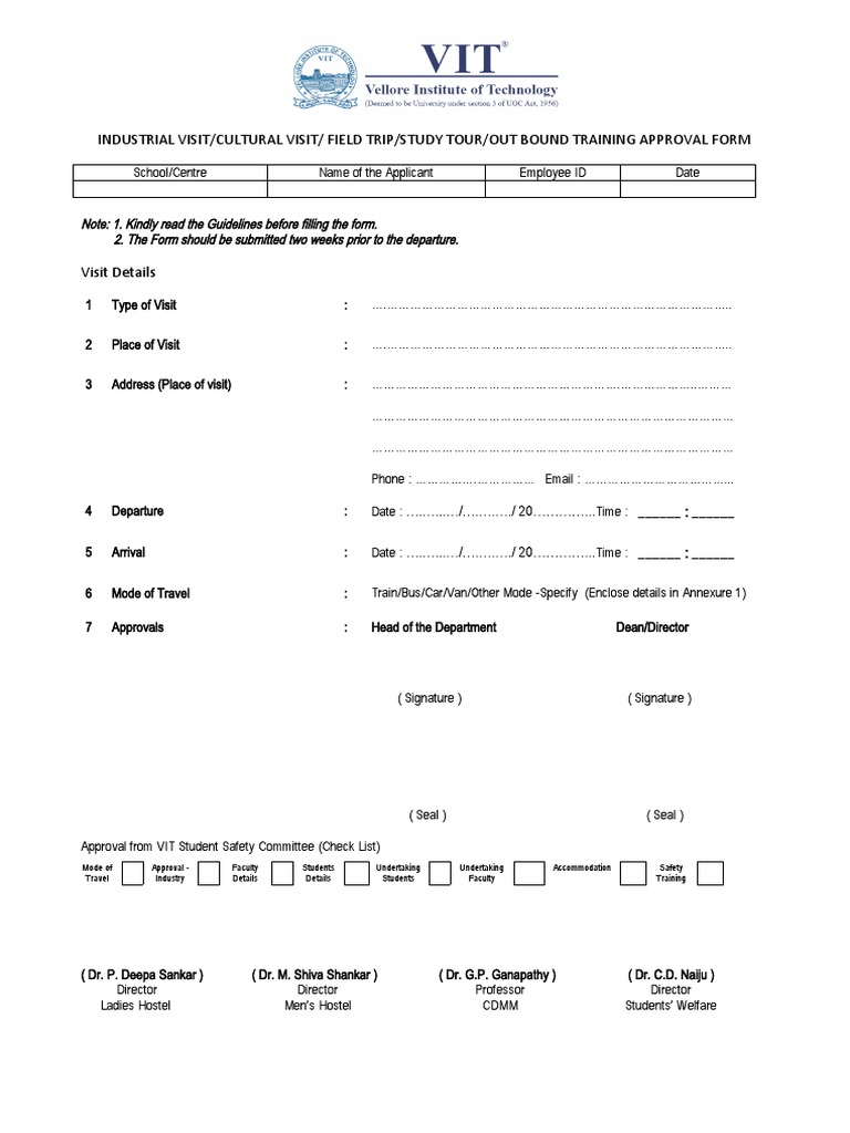 Industrial Visit Form | PDF | Safety
