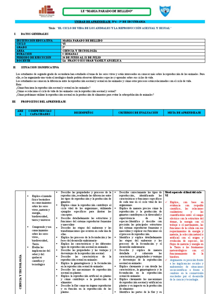 2° - Eda - Unidad - #4 - 2do Secundaria | PDF | Reproducción | Evaluación