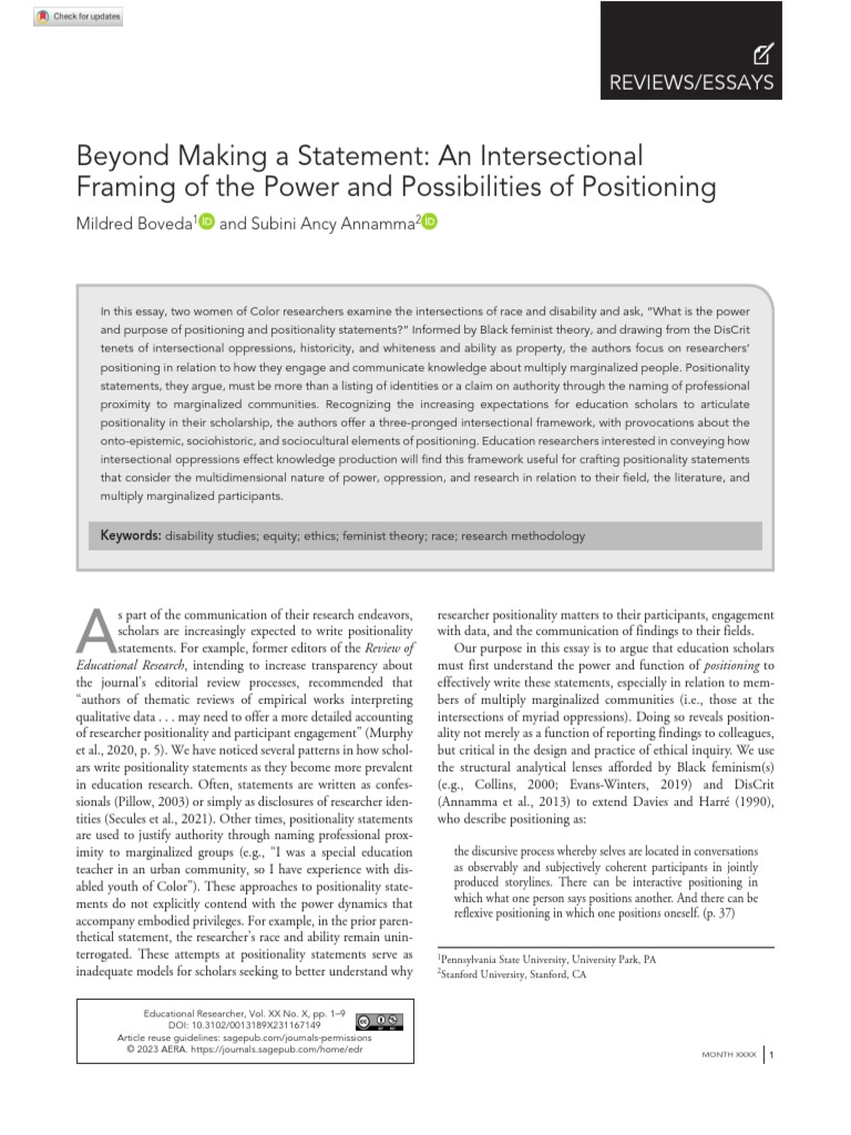 Intersectional Positionality in Education Research | PDF