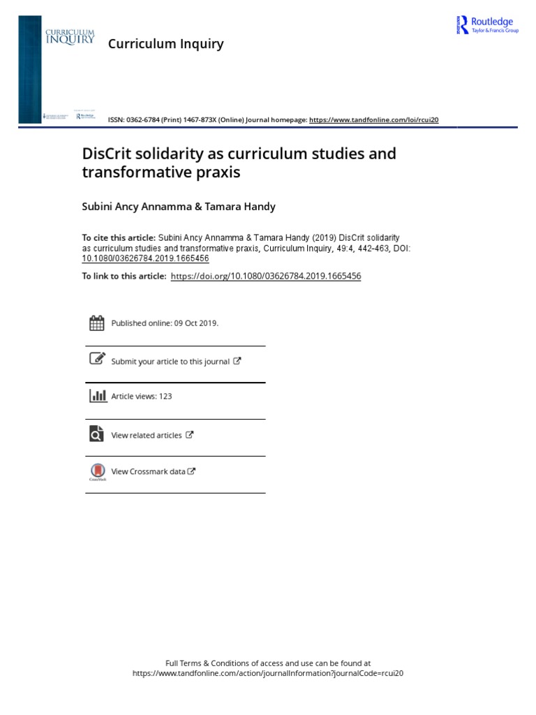 DisCrit Solidarity As Curriculum Studies | PDF | Intersectionality ...