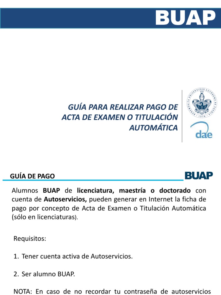 Guía para Pago de Acta de Examen o Tit Automatica | PDF