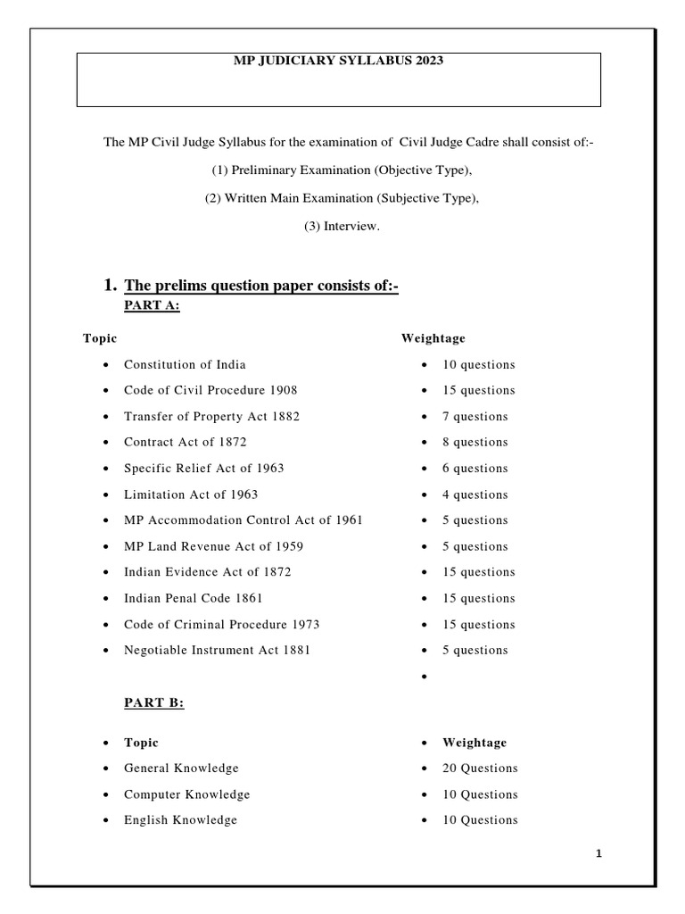 MP Judicial Service Syllabus | PDF