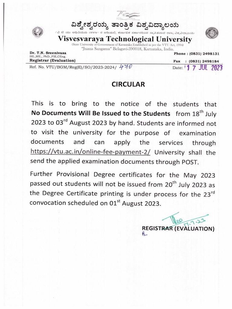 CIRCULAR-vtu dOCUMENTS | PDF