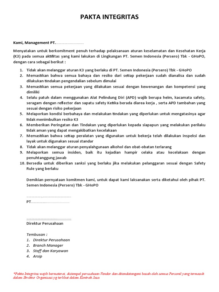 Draft PAKTA INTEGRITAS | PDF