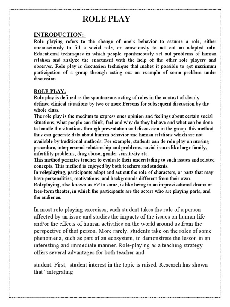 Role Play | PDF | Role Playing | Behavioural Sciences