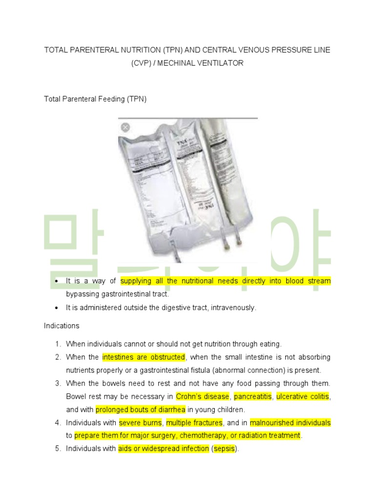 (2) TOTAL PARENTERAL NUTRITION (TPN) AND CENTRAL VENOUS PRESSURE LINE ...