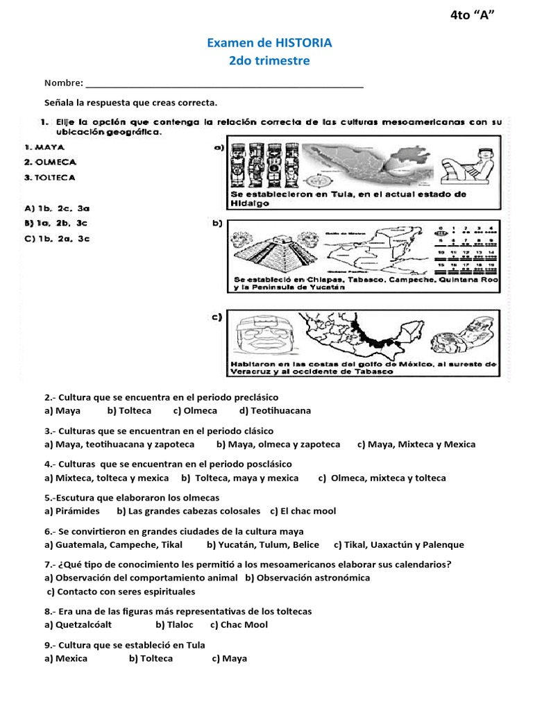 Examen de HISTORIA 2do Trimestre | PDF | Civilización maya | Mesoamérica