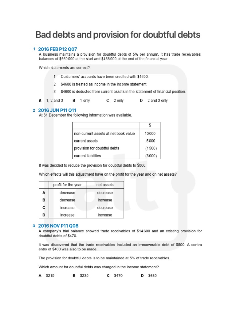 Bad Debts and Provisionfor Doubtful Debts Worksheet1watermark-230320 ...