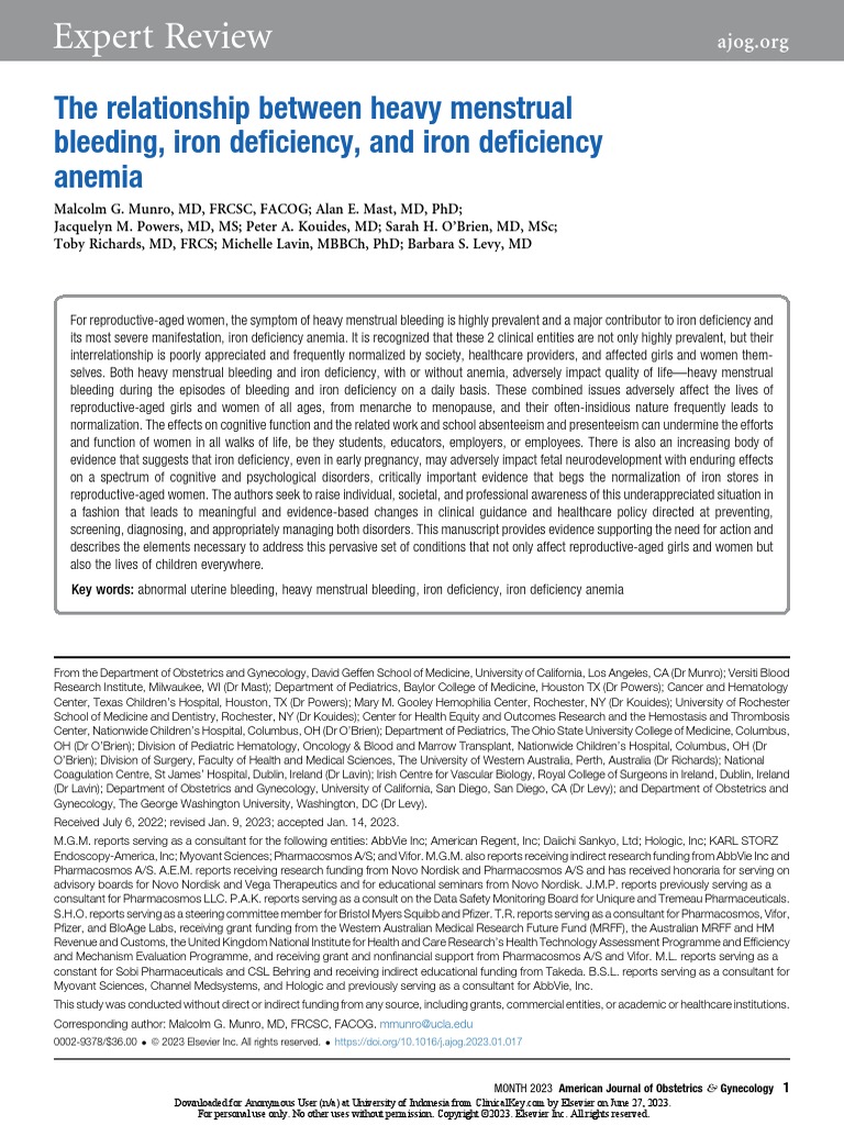 The Relationship Between Heavy Menstrual Bleeding, Iron Deficiency and ... The Relationship Between Heavy Menstrual Bleeding, Iron Deficiency and ...