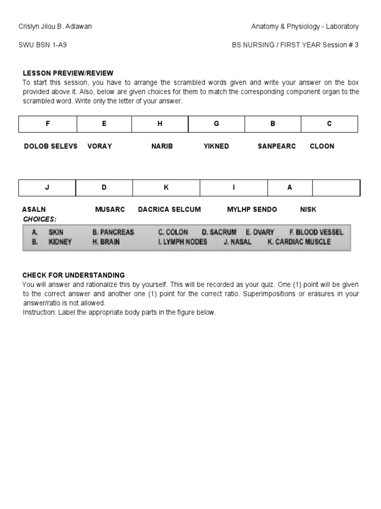Anaphy Test: Body Parts & Systems | PDF | Anatomical Terms Of Location ...