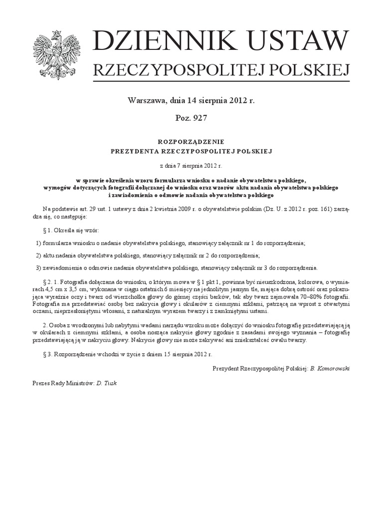 Wniosek o Nadanie Obywatelstwa Polskiego | PDF