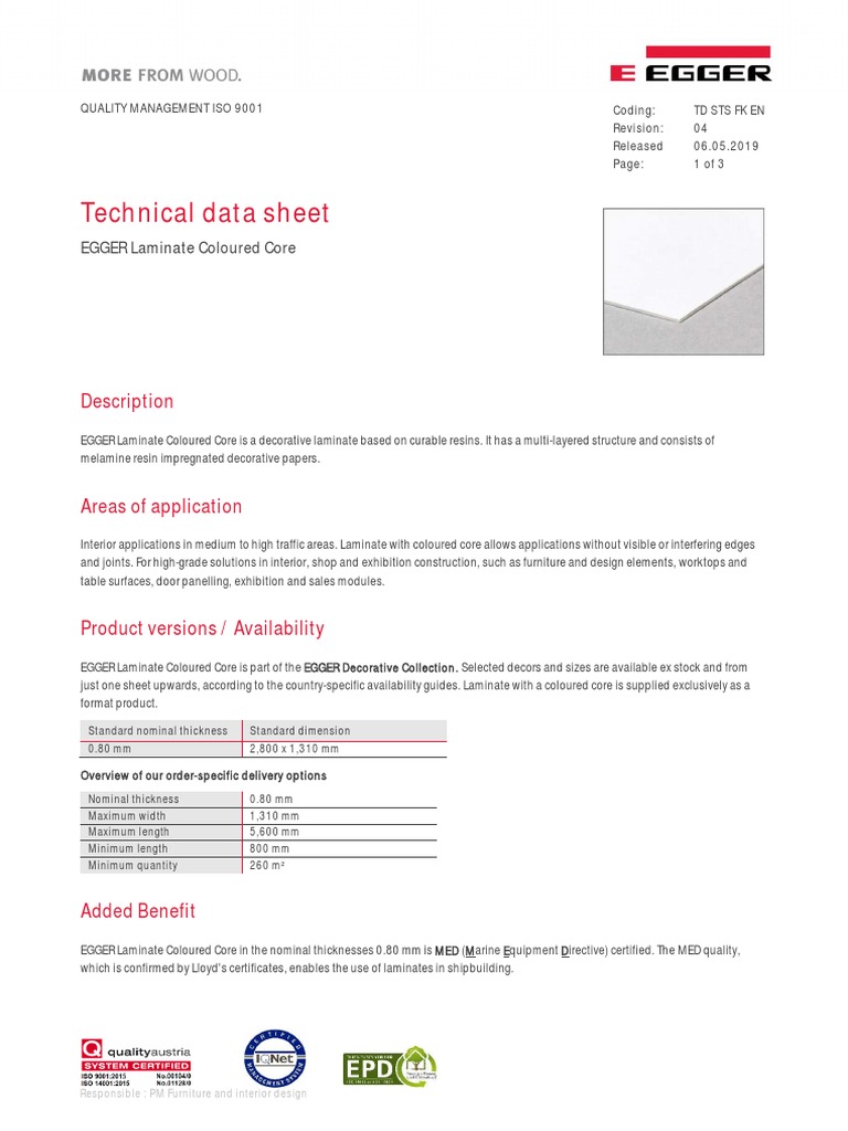 TD EGGER Laminate Coloured Core en | PDF | Lamination | Information