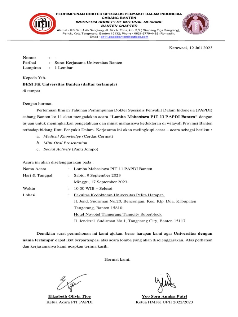 Template Surat Undangan PIT PAPDI Banten - 2023 | PDF | Sains & Matematika