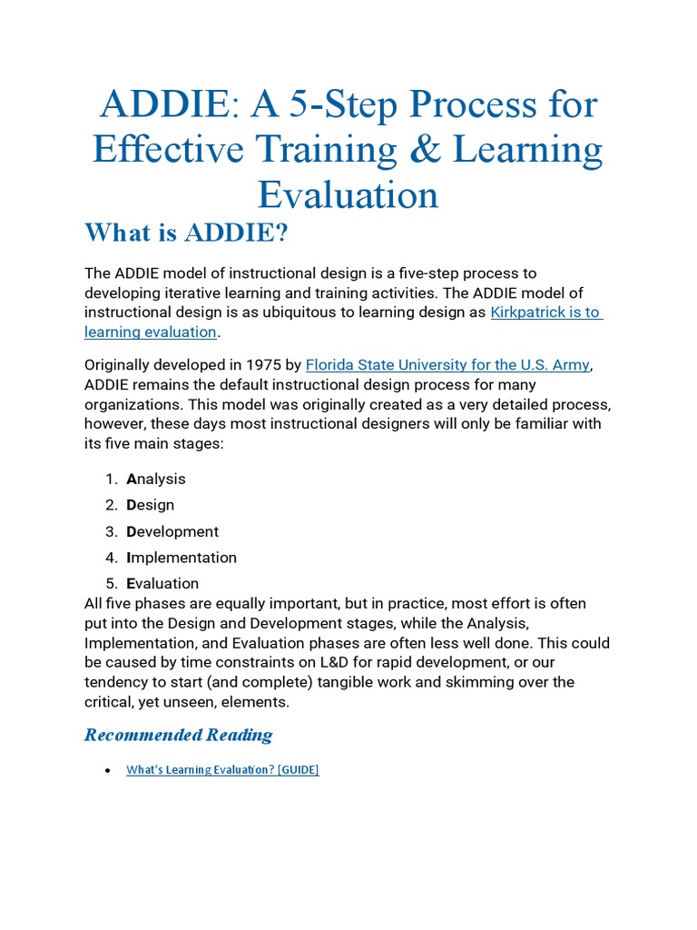 Addie | PDF | Instructional Design | Cognition