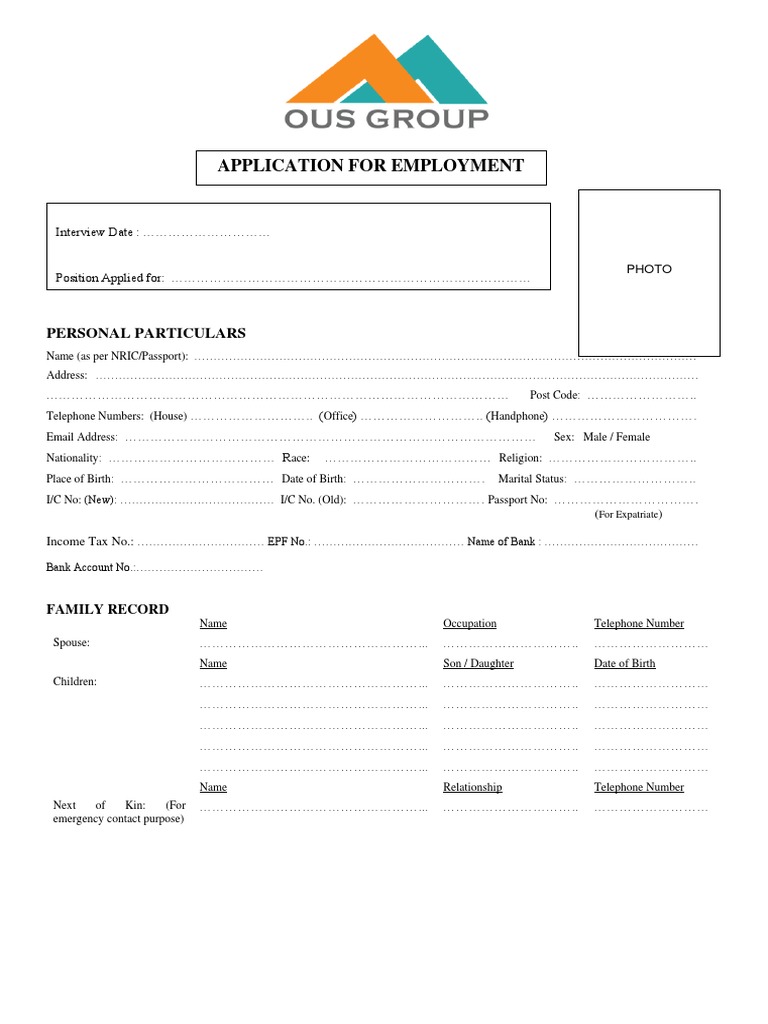 Employment Application Form | PDF