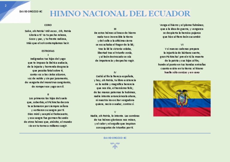 Himno Nacional Del Ecuador | Descargar gratis PDF | Ecuador | Canciones ...