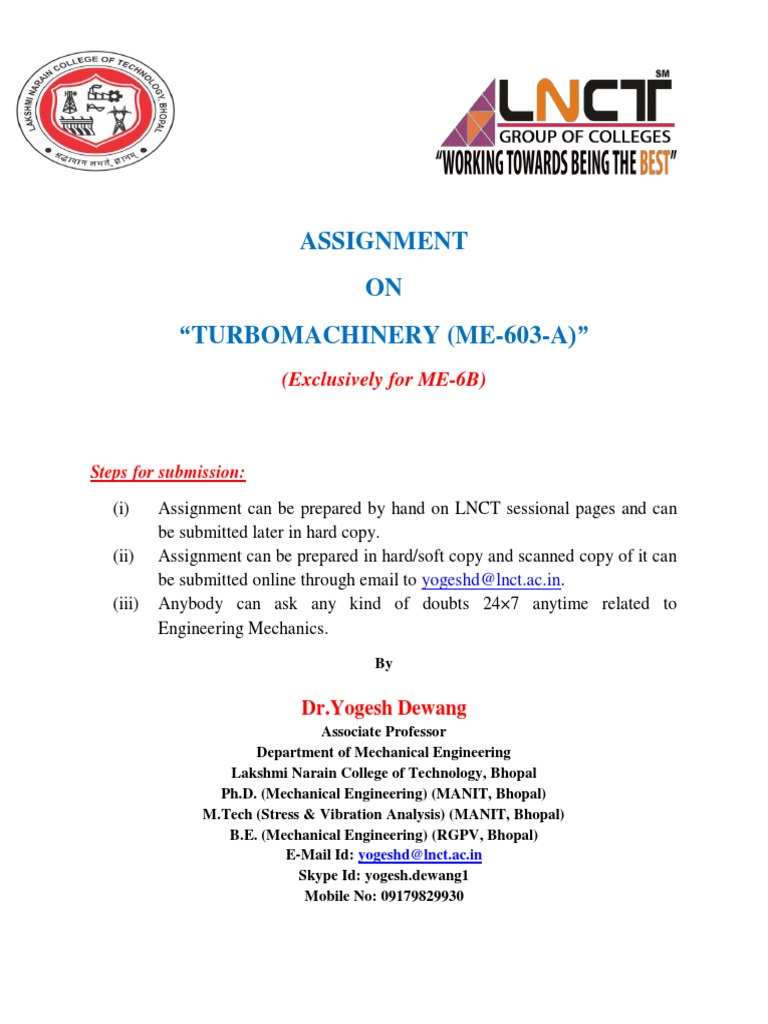 Turbomachinery Assignments Me 603 Me 6B | PDF | Turbine | Turbomachinery