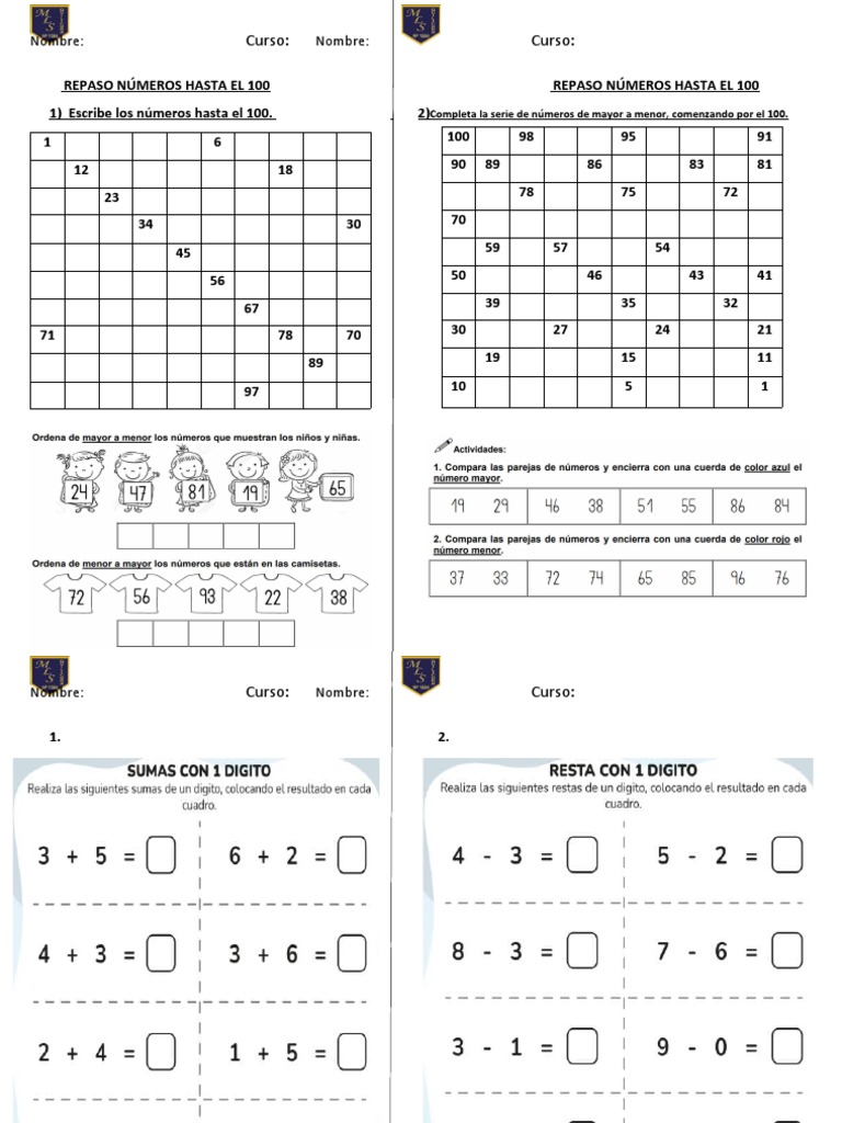 Repaso de Números hasta el 100 | PDF