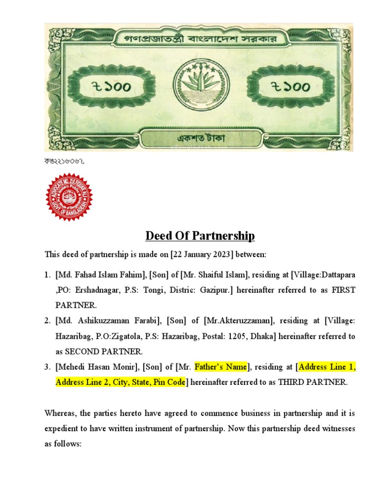 Partnership Deed | PDF | Partnership | Banks