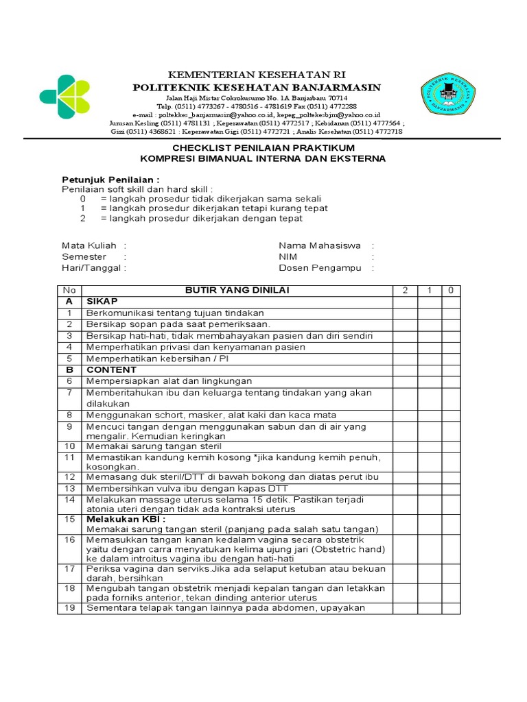 CHEKLIST KBI Dan KBE GADAR | PDF