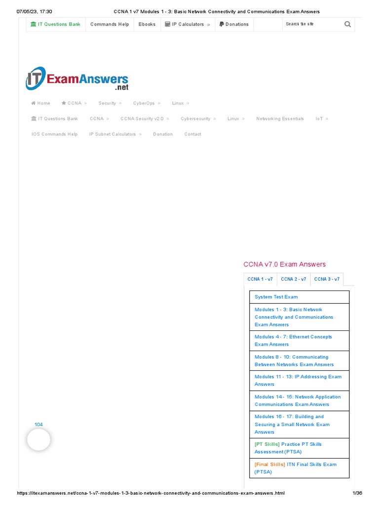 CCNA 1 v7 Modules 1 - 3 - Basic Network Connectivity and Communications Exam Answers | PDF ...