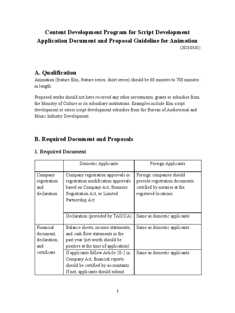 CCDP - TAICCA's Creative Content Development Program - Guideline For Animation | PDF | Taxes ...