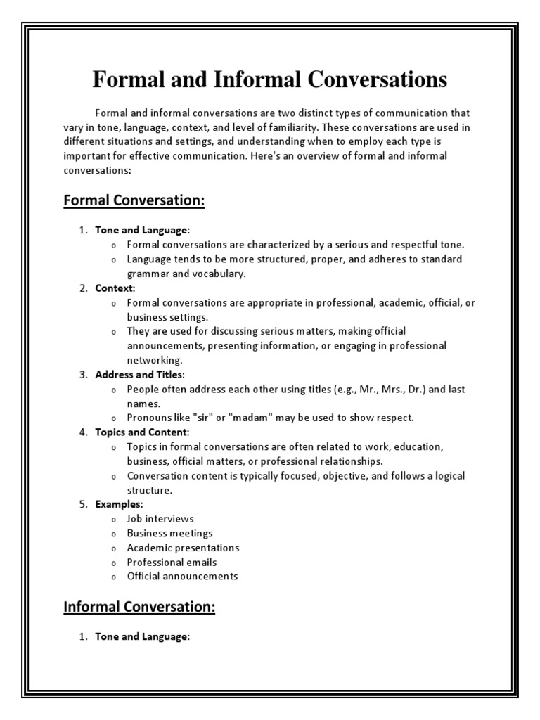 Formal and Informal Conversation | PDF | Conversation | Communication