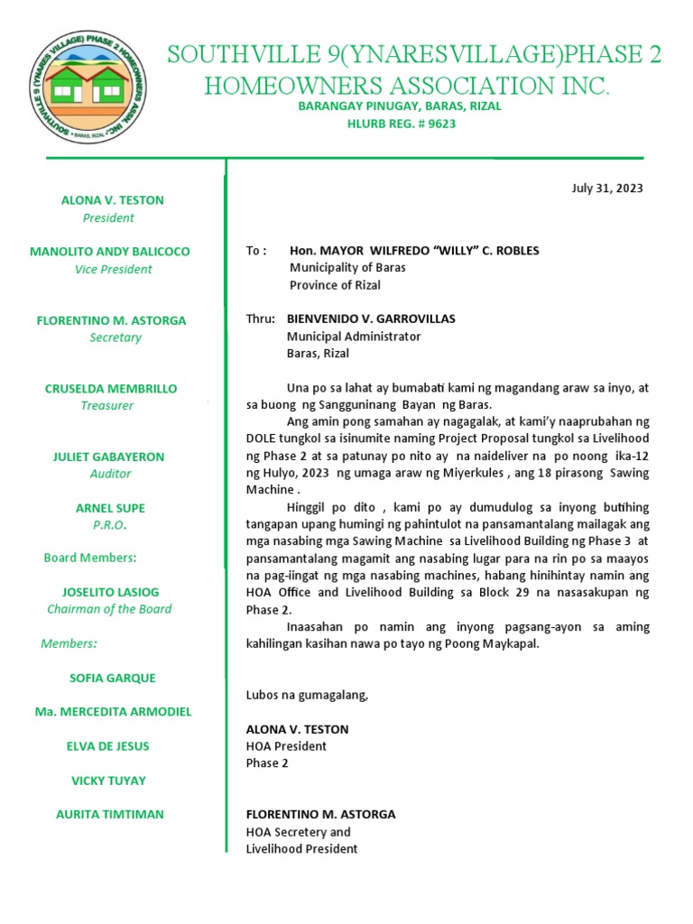 Letter To MWYOR WILLY ROBLES-1 | PDF