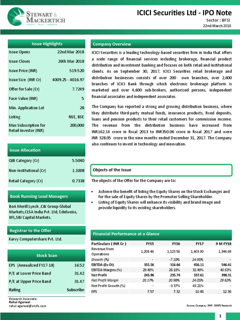 ICICI Securities IPO Note | PDF | Stocks | Securities (Finance)