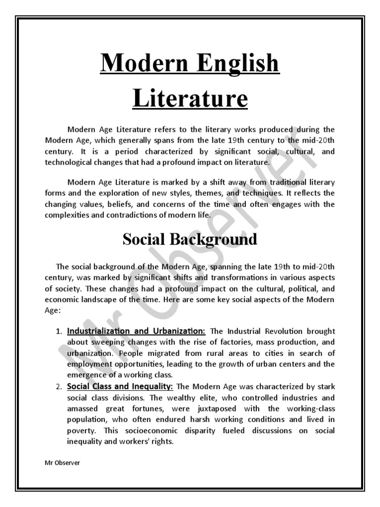 Modern English Literature Overview | PDF | Existentialism | Psychoanalysis