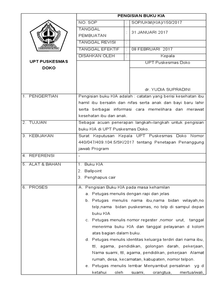 Sop Pengisian Buku Kia | PDF