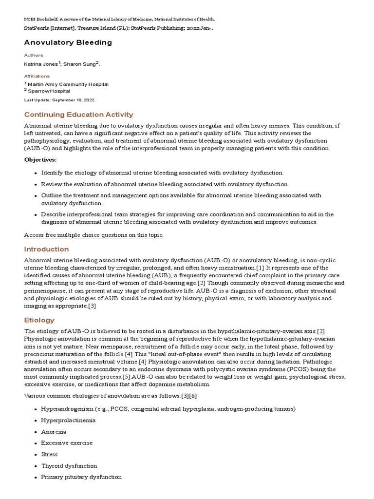 Anovulatory Bleeding - StatPearls - NCBI Bookshelf | PDF | Menstrual ...