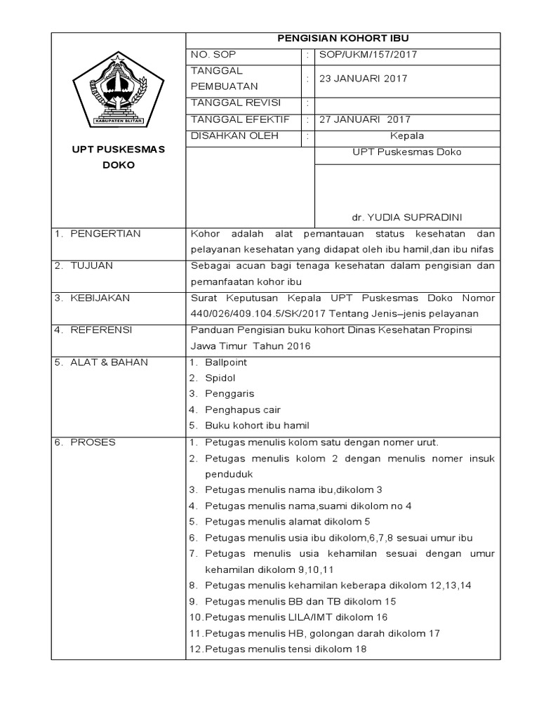 SOP PENGISIAN KOHORT IBU | PDF