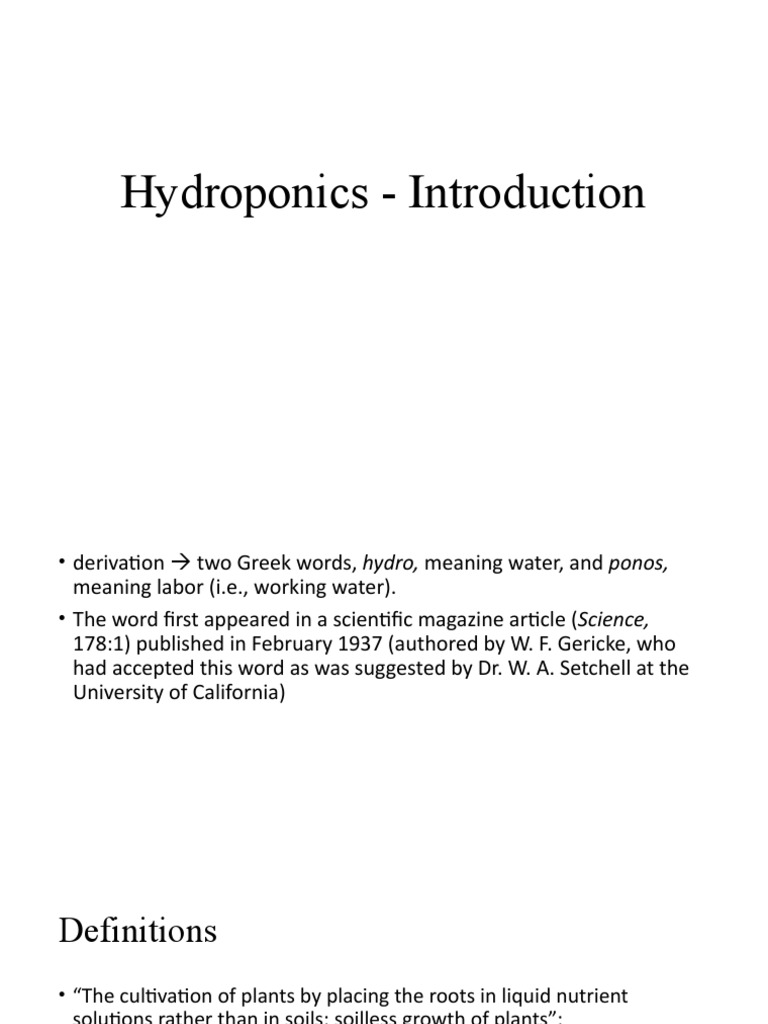 Hydroponics Introduction | PDF | Hydroponics | Soil
