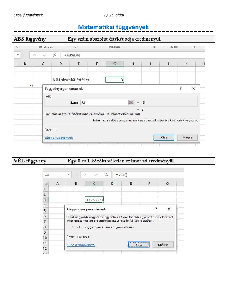 Excel Fuggvenyek v1.1 | PDF