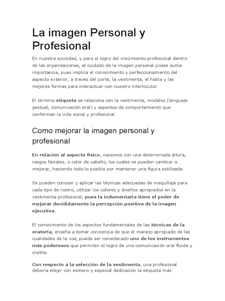 Mejora tu Imagen Personal y Profesional | PDF | Etiqueta | Moda