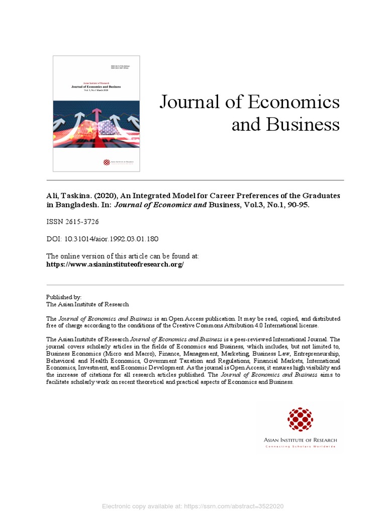 (Ali, 2020) An Integrated Model For Career Preferences of The Graduates ...