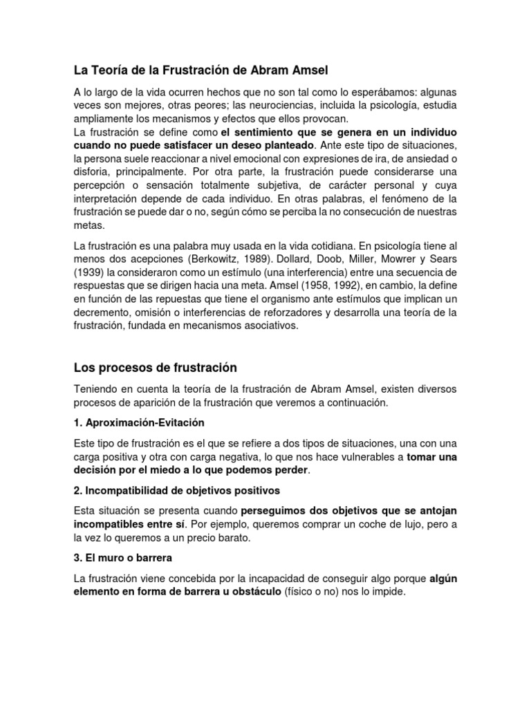 La Teoría de La Frustración de Abram Amsel | Descargar gratis PDF | Las ...