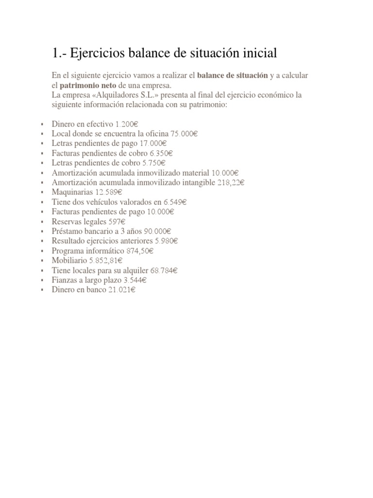 Ejercicio Balance Inicial DEBER 1 | PDF