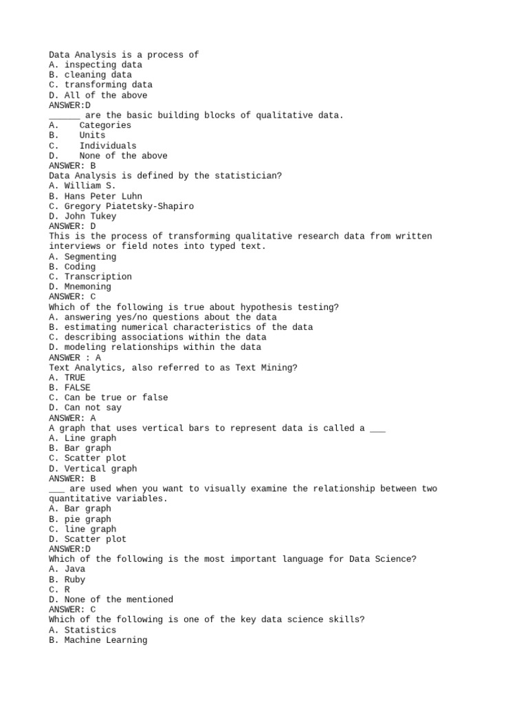 Data Analytics MCQ | Download Free PDF | Data Analysis | Statistics