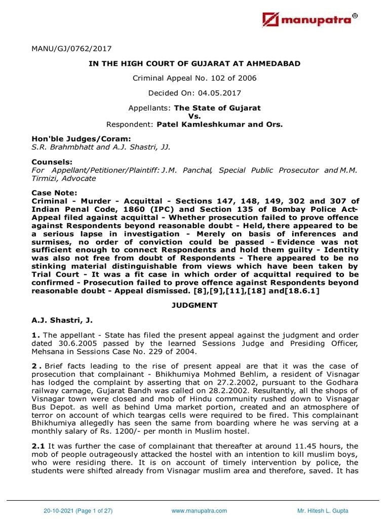 302 The State of Gujarat Vs Patel Kamleshkumar and ...