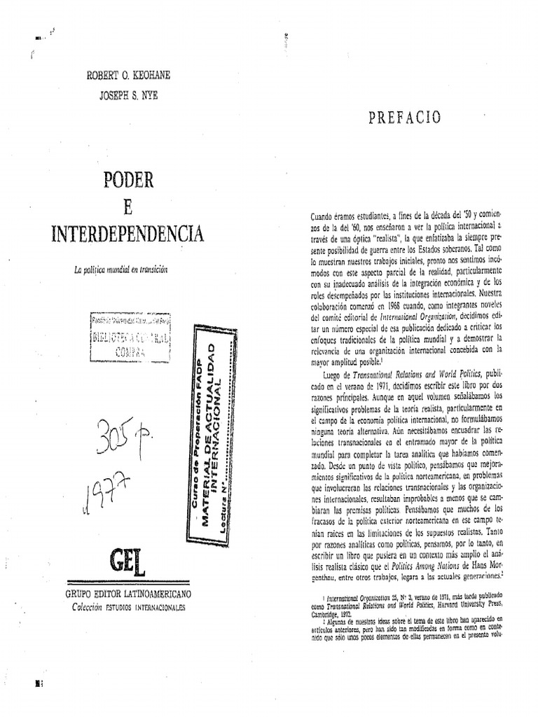 KEOHANE Robert Poder e Interdependencia Sesión 1 Al 3 | PDF