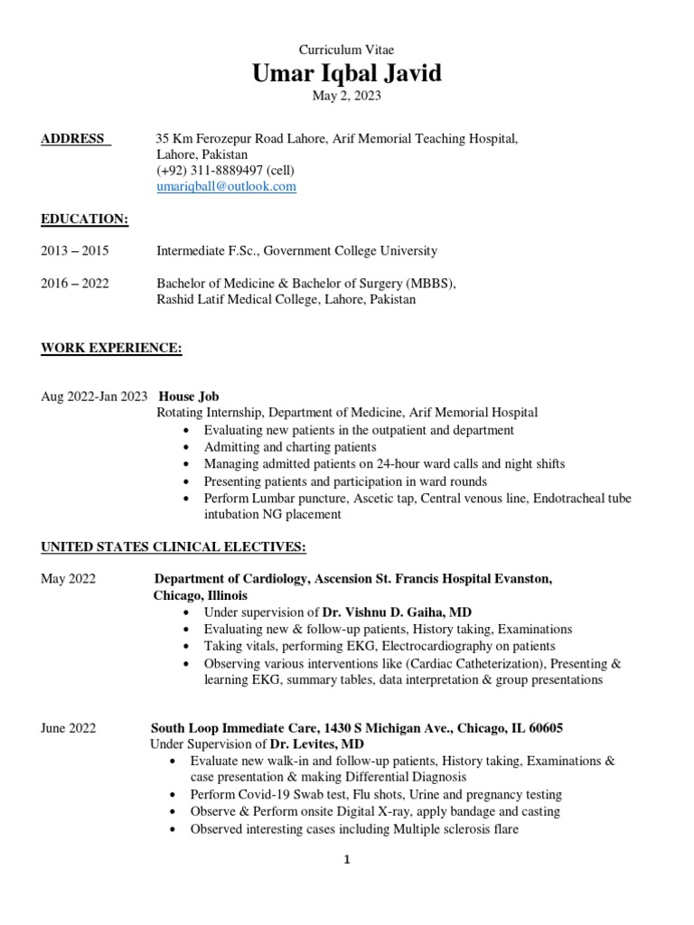 Umar Iqbal CV 2023 Update | PDF