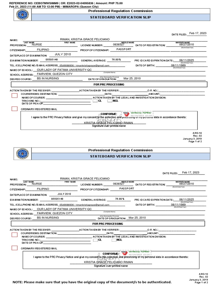 Verification Form in PRC | PDF | Identity Document | Registered Mail
