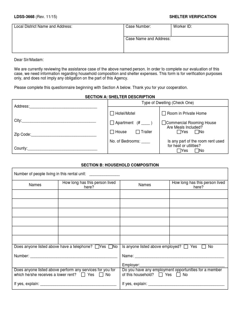 Shelter Verification Form LDSS-3668 | PDF | Stove | Fuels