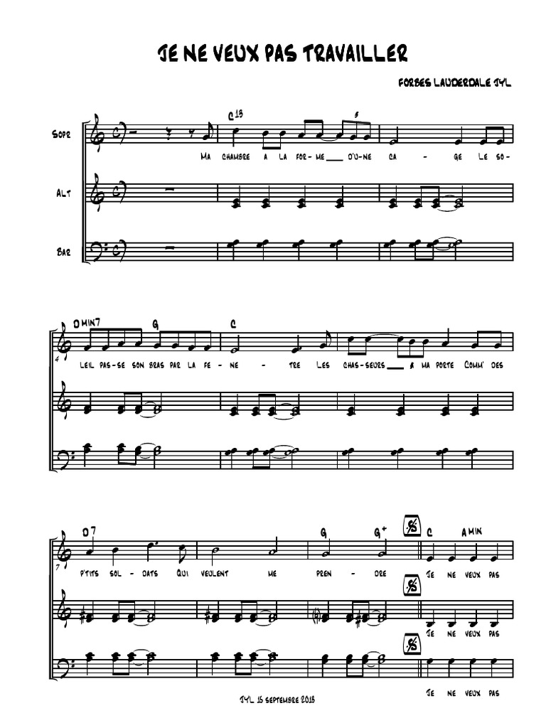 PARTITURA Je Ne Veuz Pas Travailler | PDF