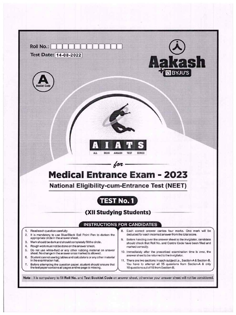 Aiats (For Practice) Previous Years Paper 2022 | PDF