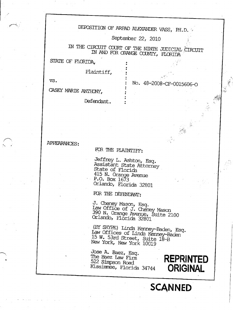 Casey Anthony - Arpad Vass 9-22-10 Transcript | PDF